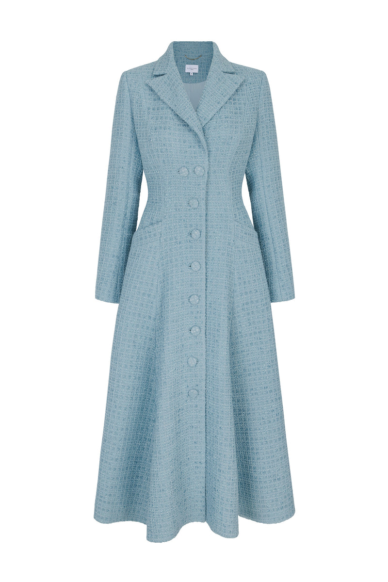 Alabama Coat Dress Ribbon Tweed Heritage Blue | Suzannah London