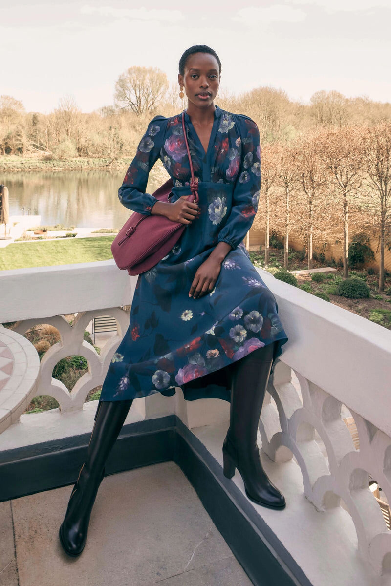 Baroque Tea Dress | Midnight Painterly Floral | Suzannah London