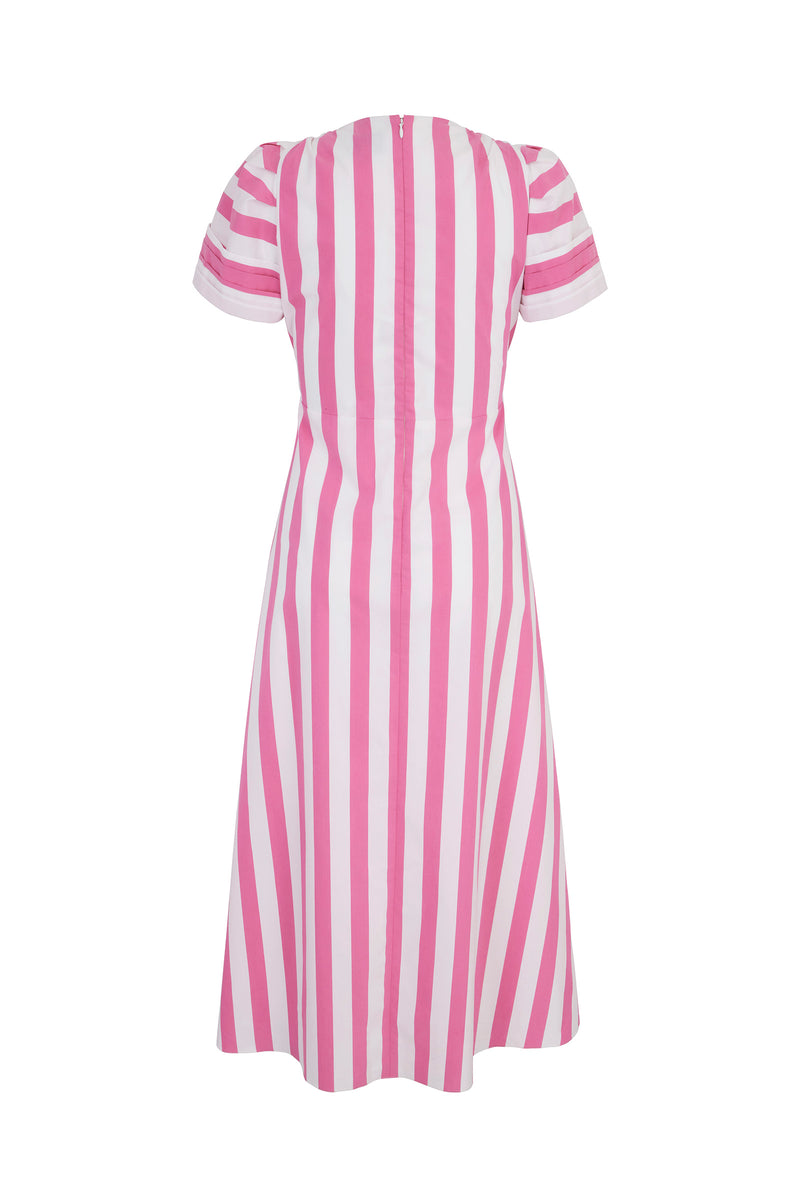 Classic Tea Dress Pink Striped Cotton | Suzannah London | Luxury Tea Dress