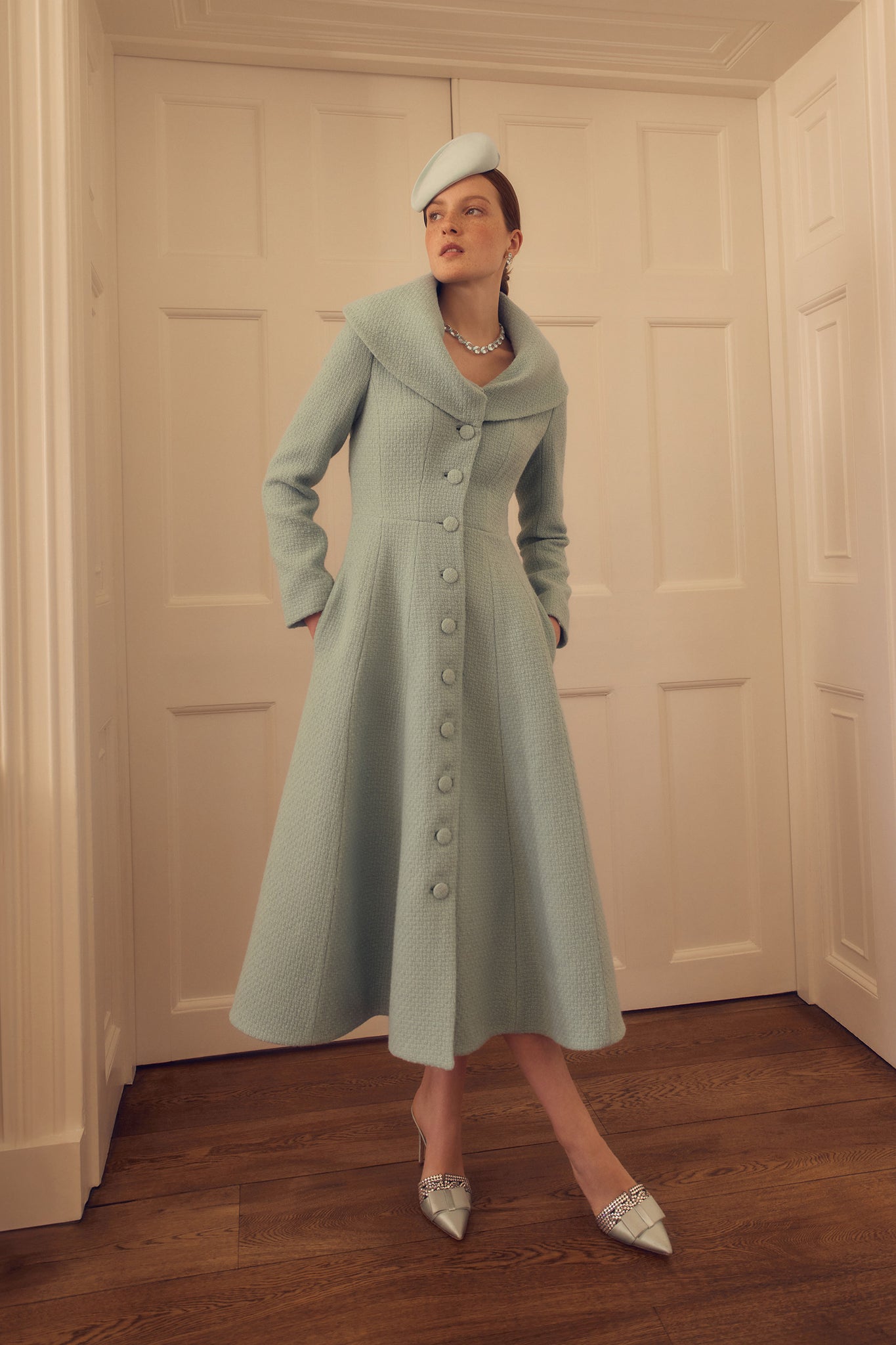 Suzannah London | Cumbria Coat | Duck Egg Wool Crepe