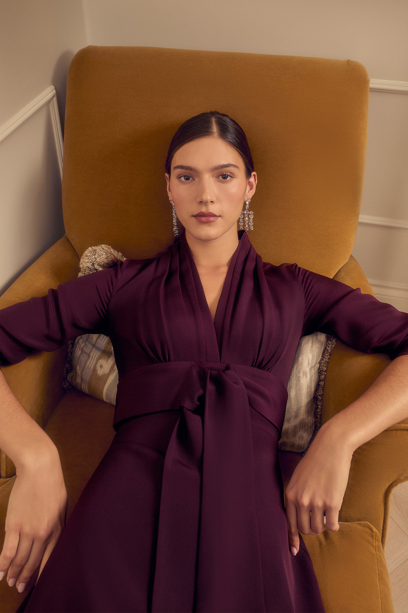 Fontaine Aubergine Silk Midi Dress | Suzannah London