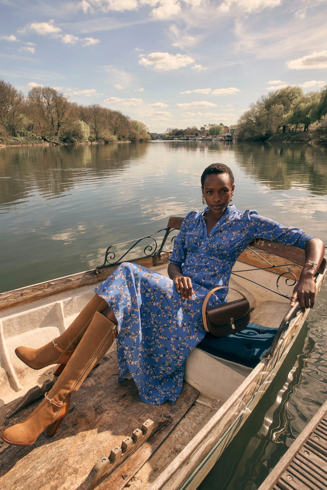 Jane Tea Dress | Blue ditsy floral | Suzannah London