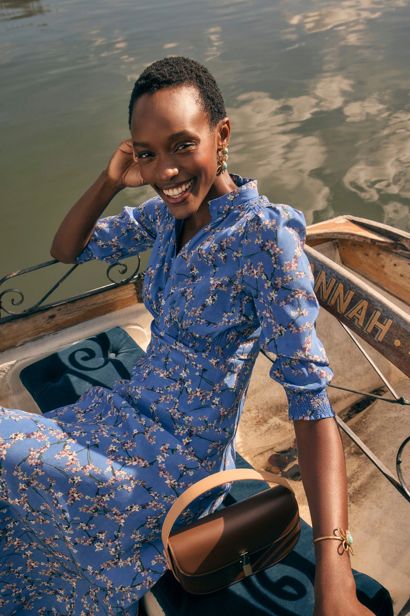 Jane Tea Dress | Blue ditsy floral | Suzannah London