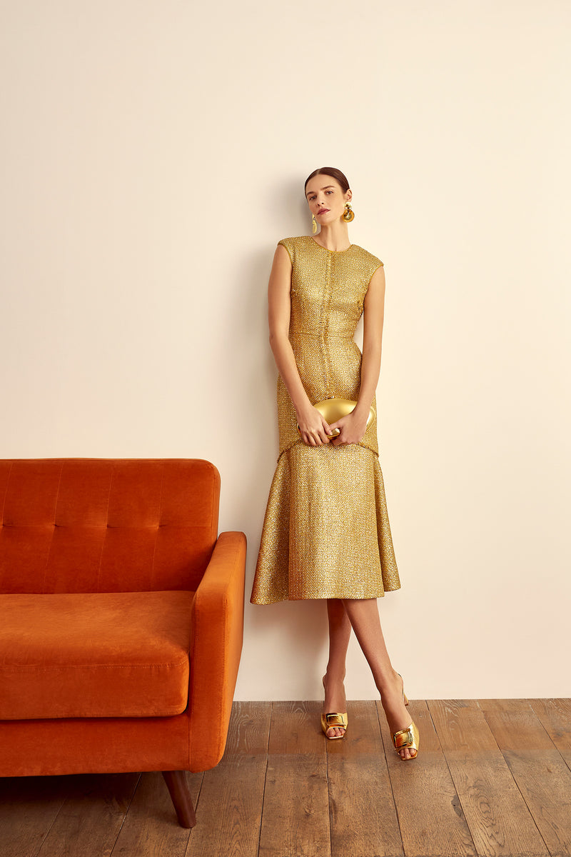 Keene Dress | Gold Tweed | Suzannah London