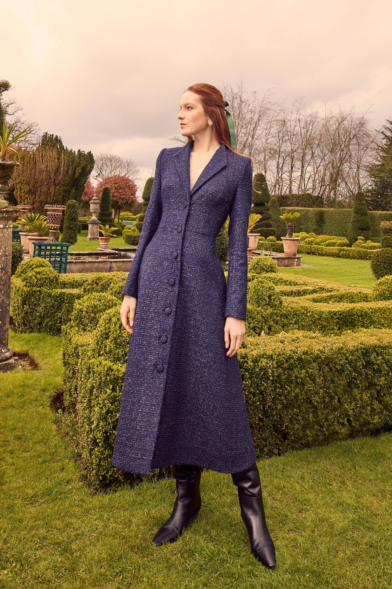 Suzannah London | Louisa Coat Dress Metallic Tweed Navy