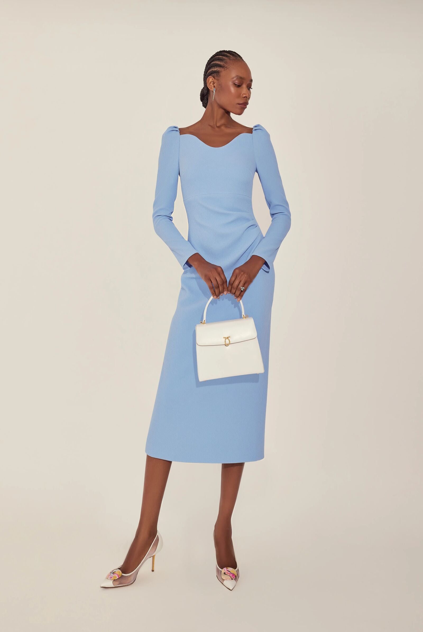 Piper Dress Breeze Blue Cloqué| Suzannah London