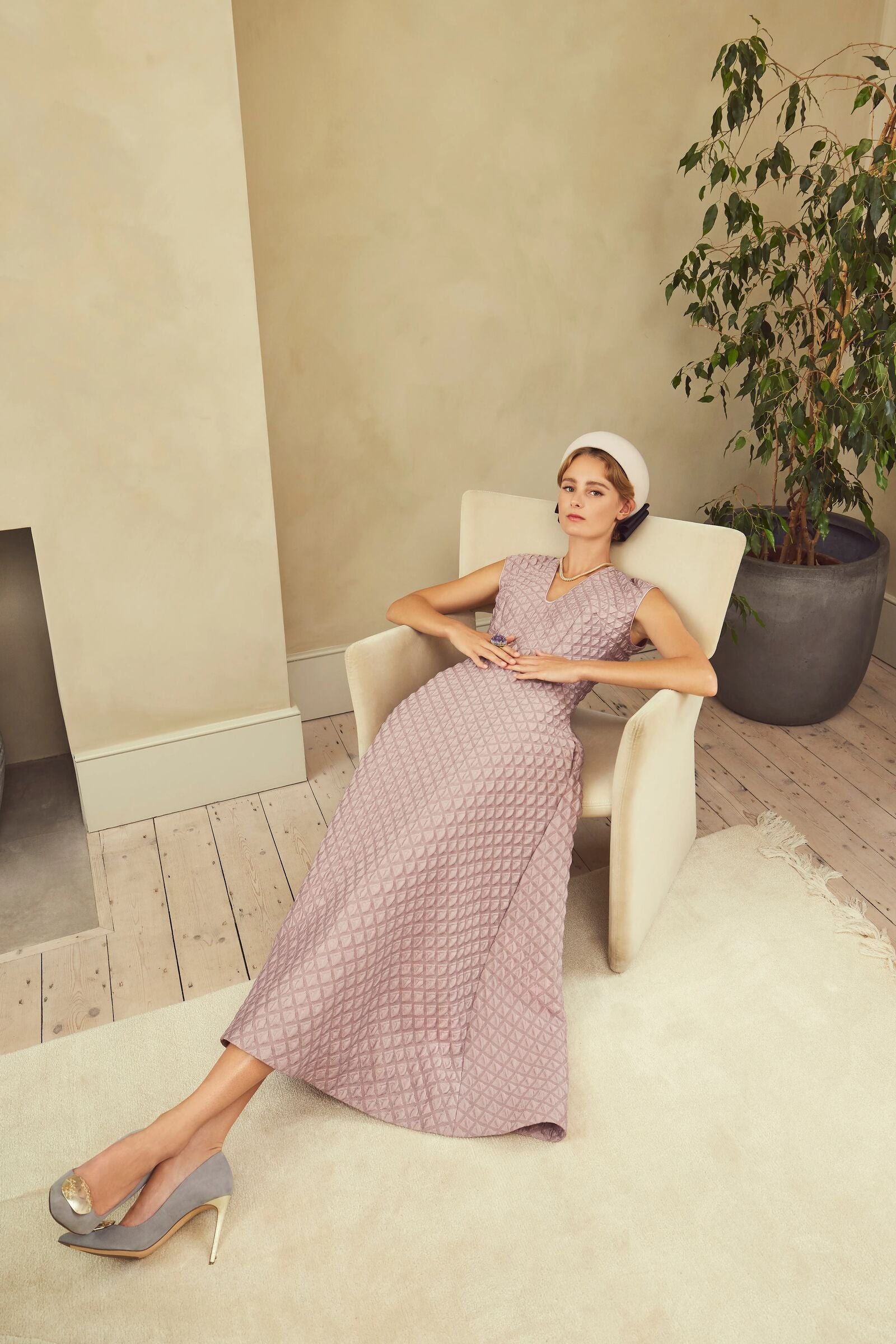 Pippa Dress Vintage Pink Diamond Cloqué | Suzannah London