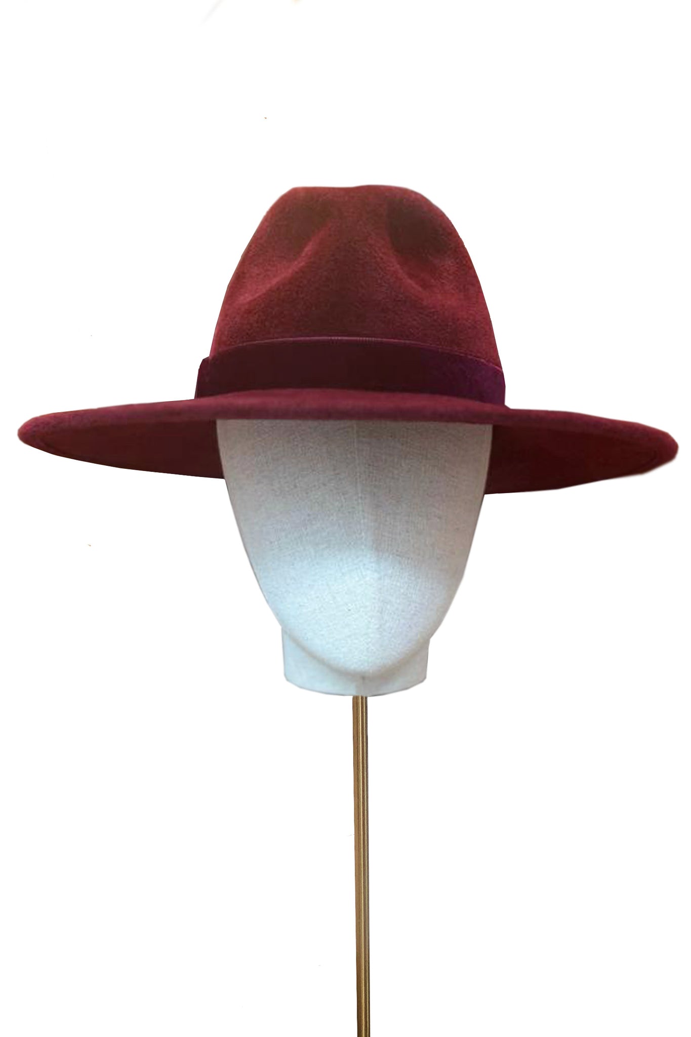 Velvet Trimmed Fedora | Garnet Felt | Suzannah London | Luxury Millinery
