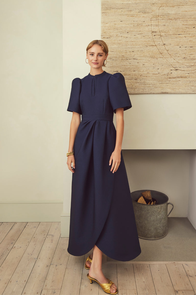 Suzannah London | Delphine Dress Navy Cloqué